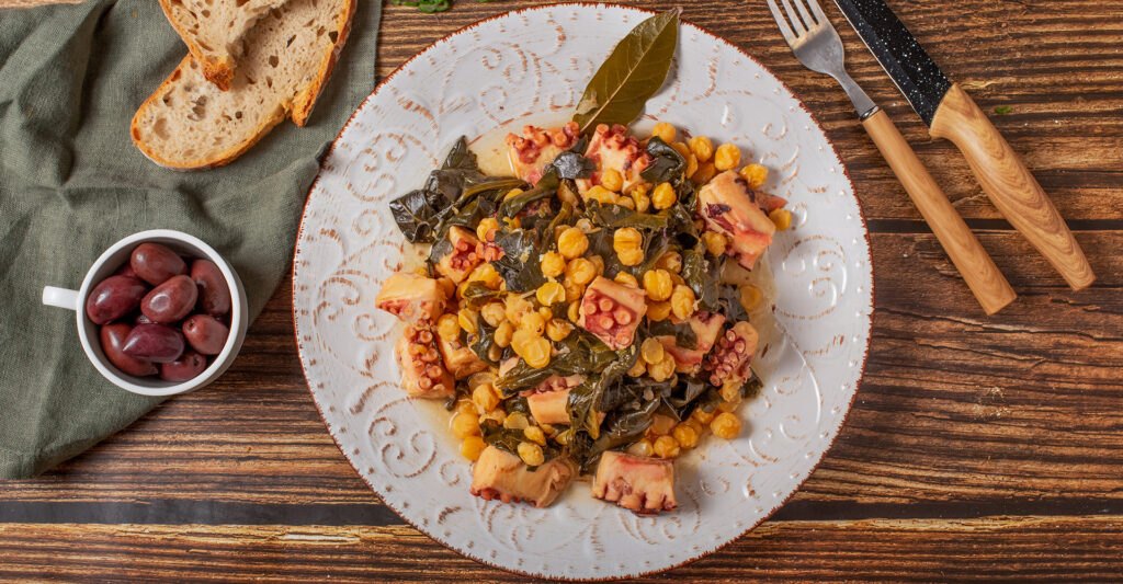 Octopus with chickpeas and petimezi - 7 Thalasses
