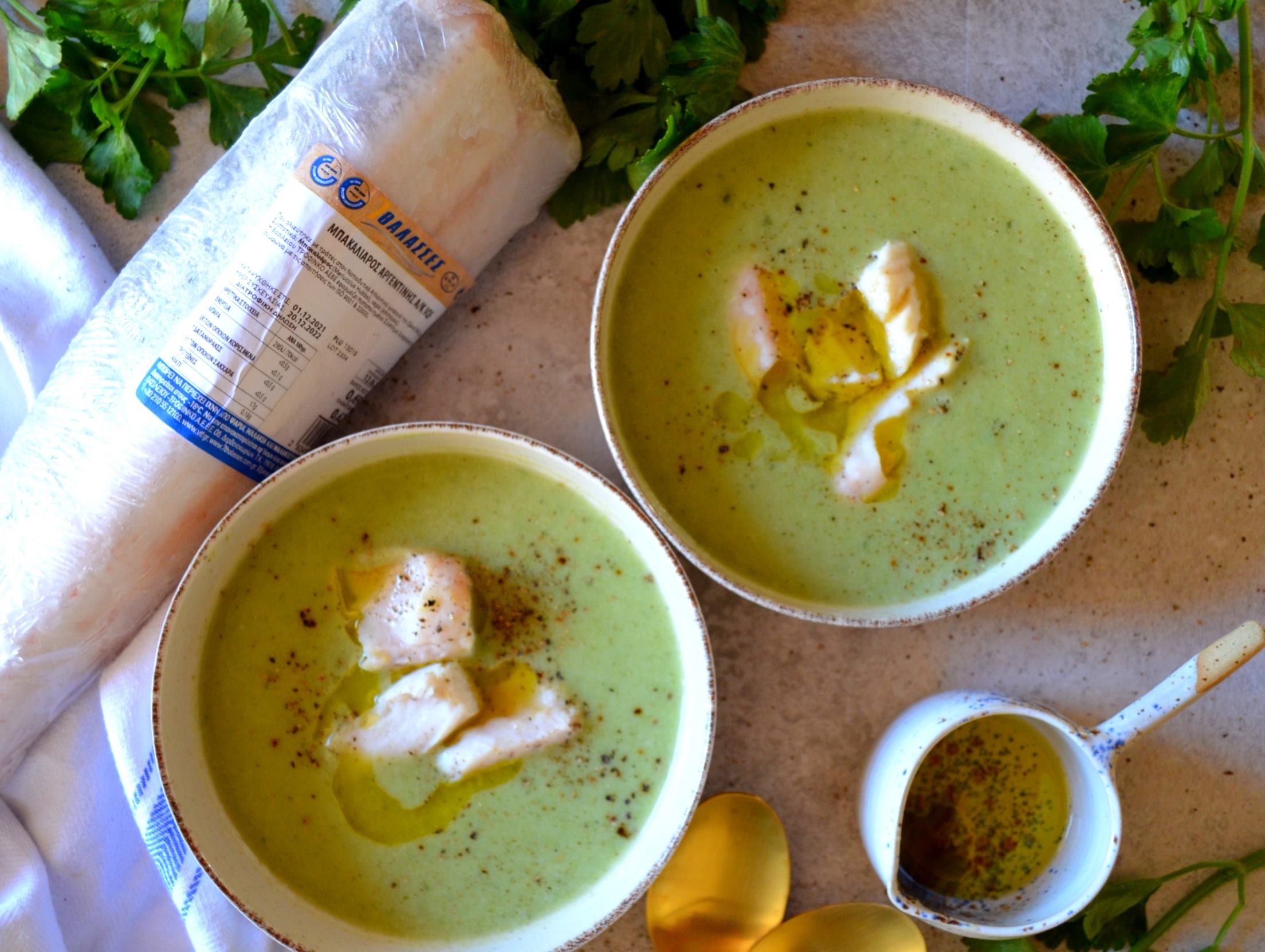 Βελουτέ σούπα με ακέφαλο μπακαλιάρο 7 ΘΑΛΑΣΣΕΣ και λαχανικά - 7 ΘΑΛΑΣΣΕΣ